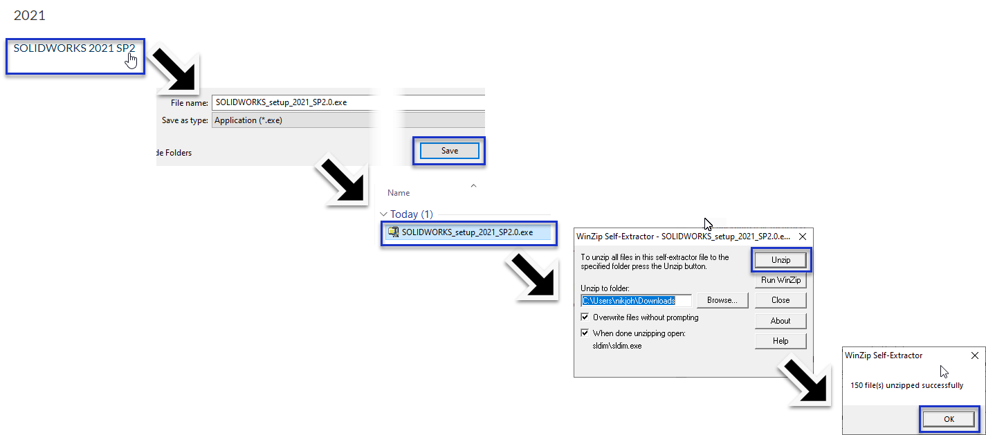 Downloading SOLIDWORKS installation files via PLM Group Downloads page ...