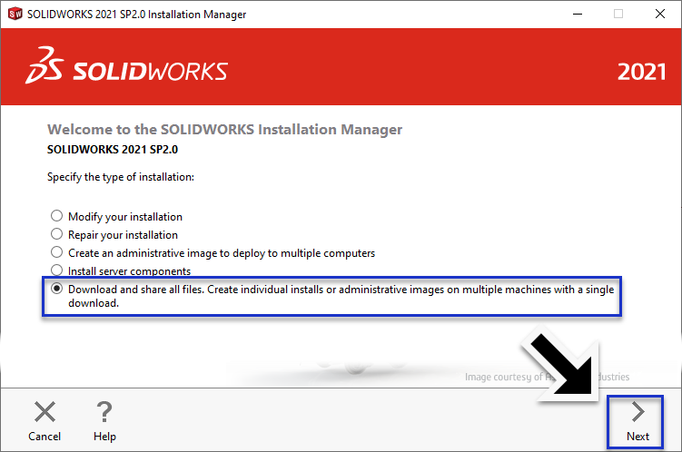Downloading SOLIDWORKS installation files via PLM Group Downloads page ...